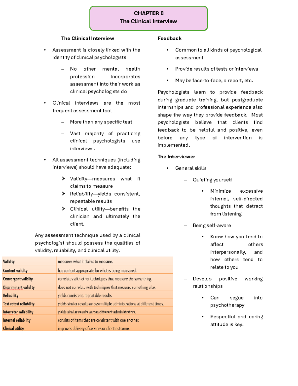 CHAPTER 8_The Clinical Interview. - The Clinical Interview The Clinical ...