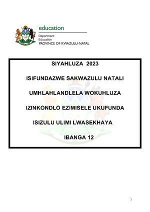 [Solved] Inkondlo yesizulu - IsiZulu - Home Language - Mandatory - Studocu
