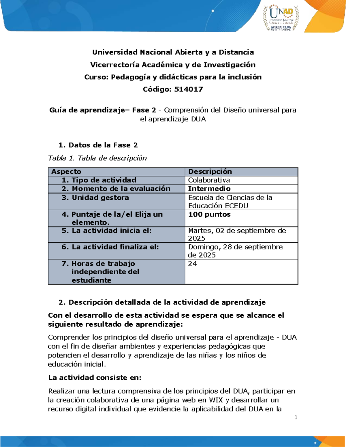 Guía de Aprendizaje Fase 2: Comprensión del DUA - Código 514017 - Studocu