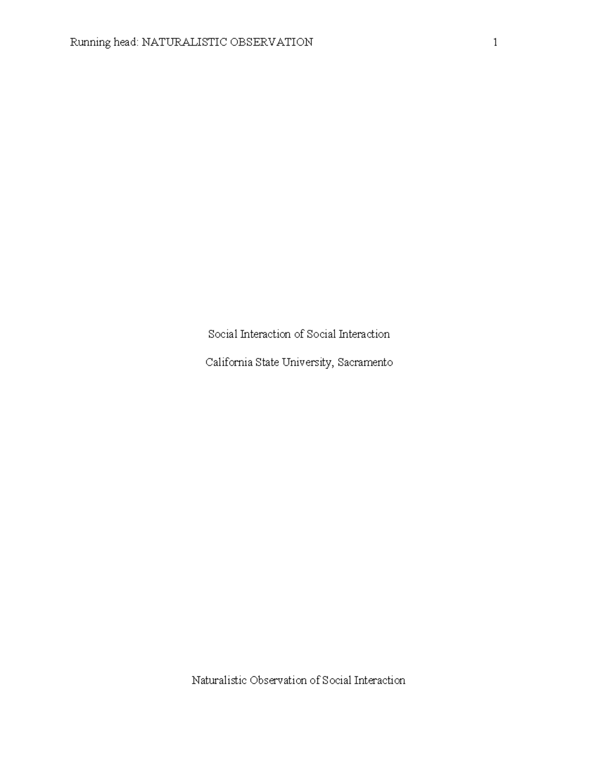 Final Research Paper on Naturalistic Observation (PSY 301) - Studocu