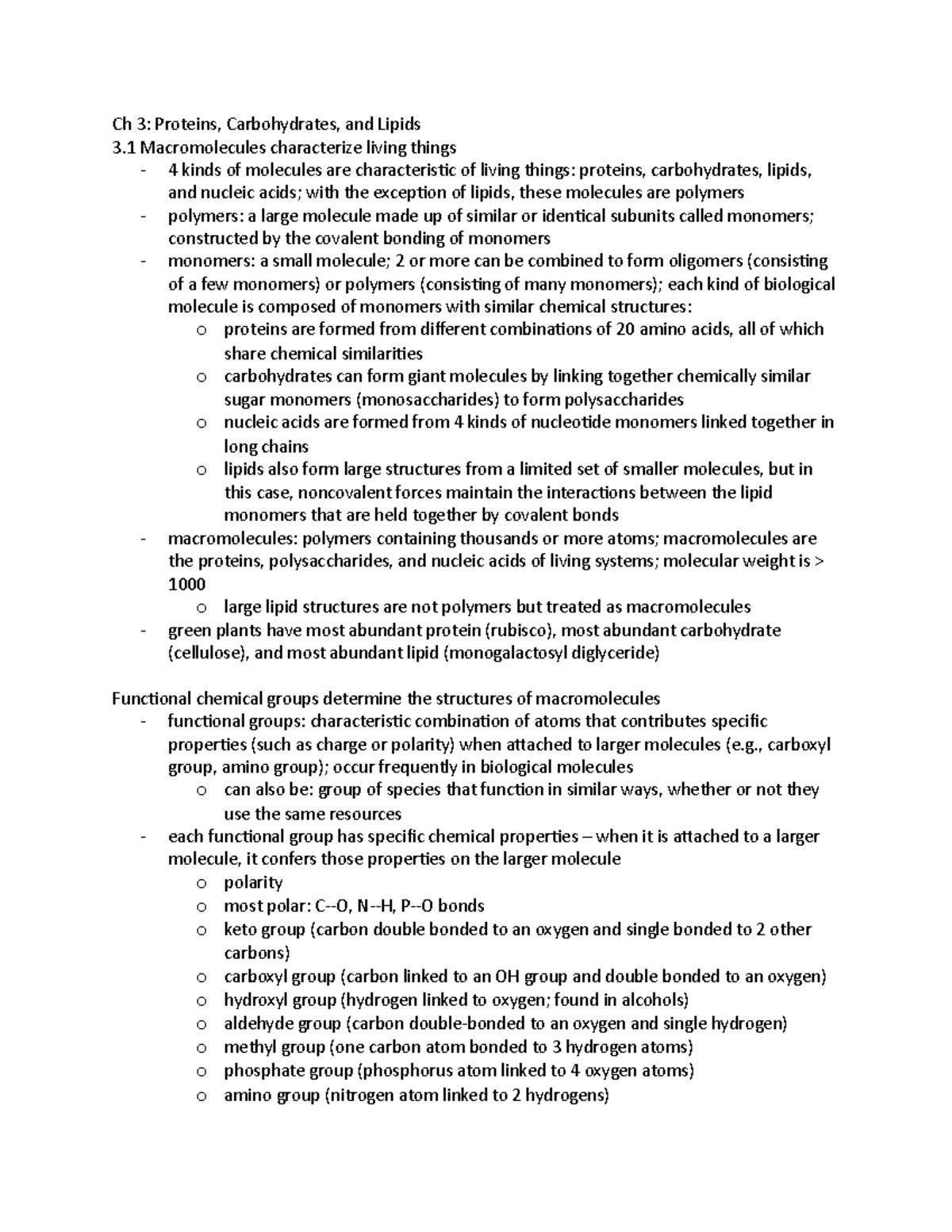 Ch 3: Proteins, Carbohydrates, and Lipids - Key Concepts and Structures ...