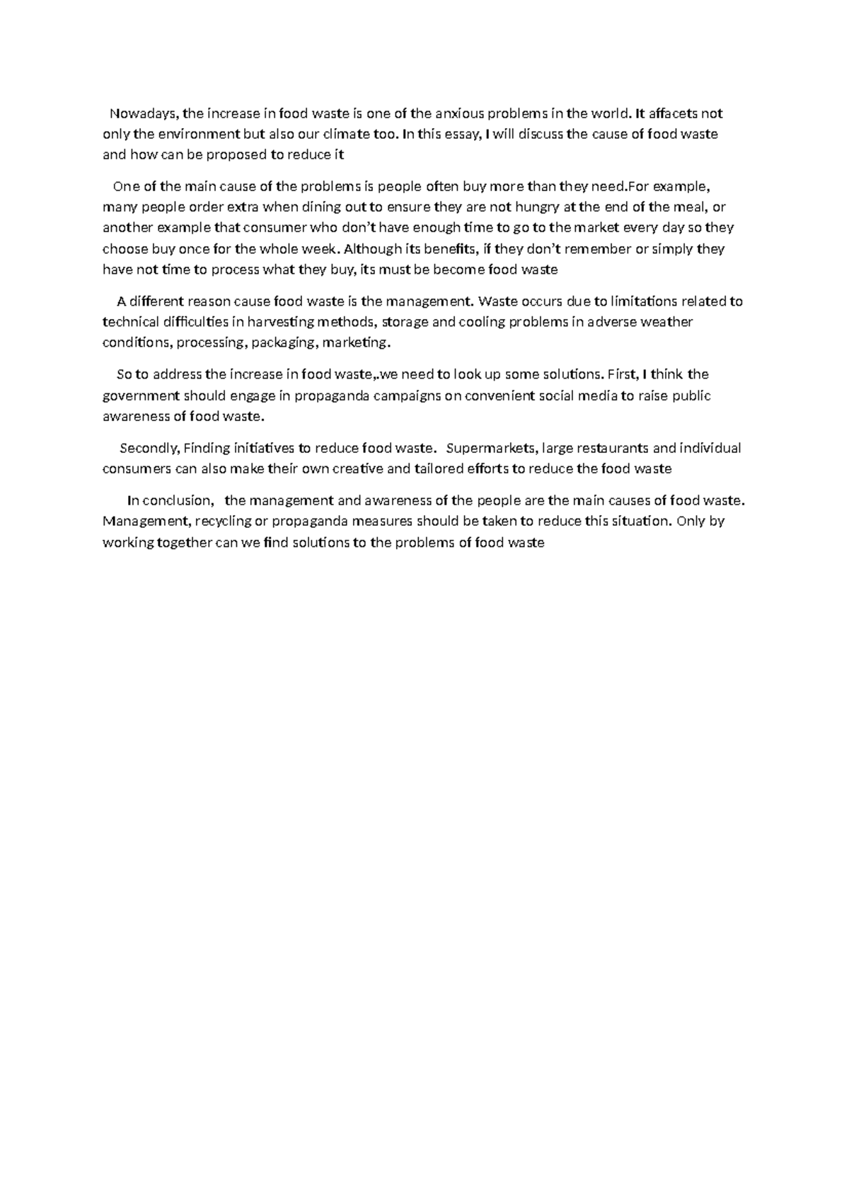 Reducing Food Waste: Causes and Solutions - Writing 2 - Studocu