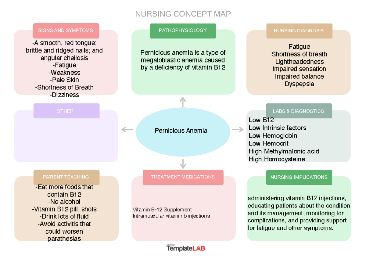 NURS 101: Nursing Concept Map on Pernicious Anemia Signs & Symptoms ...