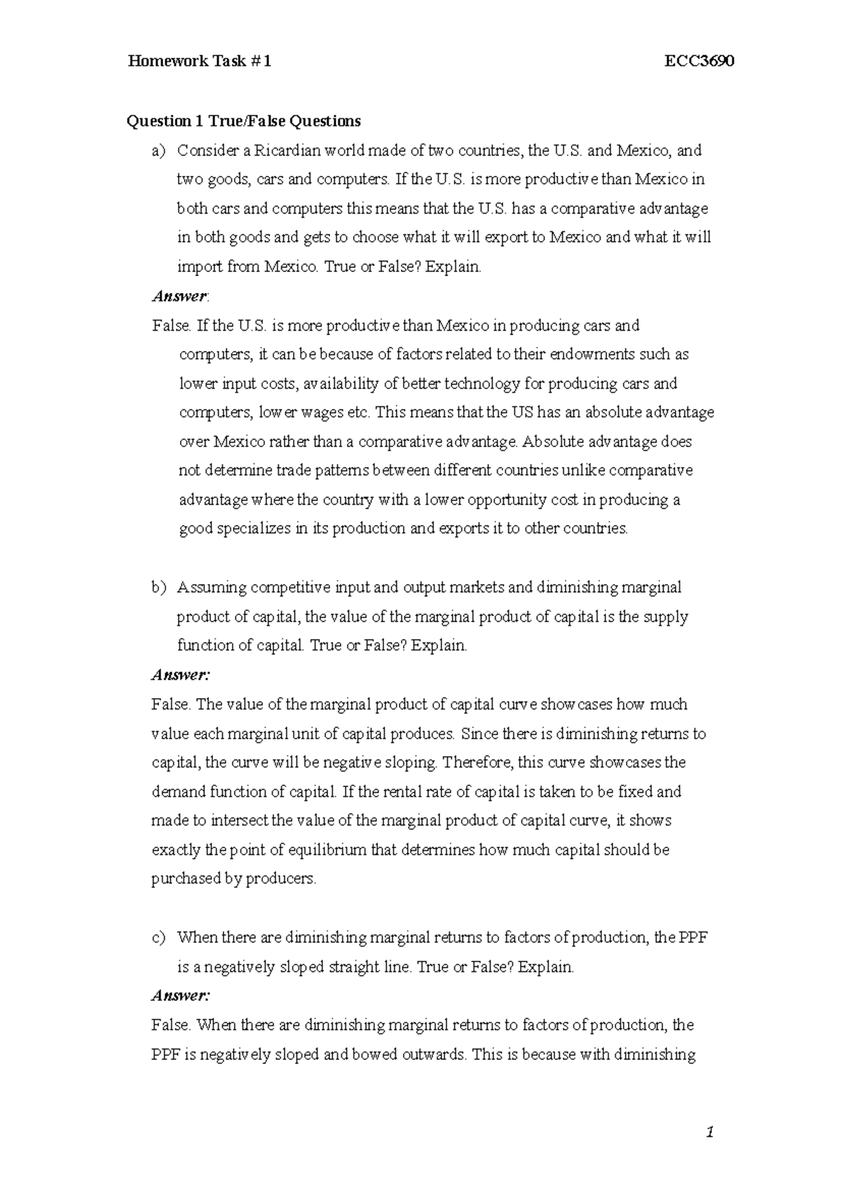 ECON101: Homework 1 Answers on Comparative Advantage & Trade - Studocu