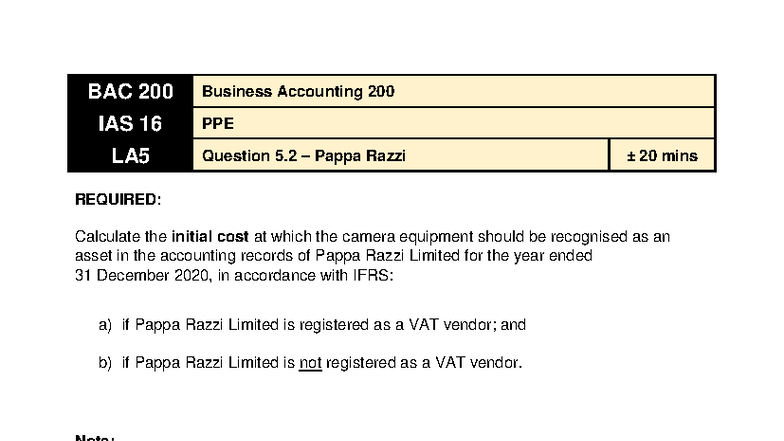 BAC 200 Business Accounting: LA5 - Q5.2 Asset Cost Calculation for ...