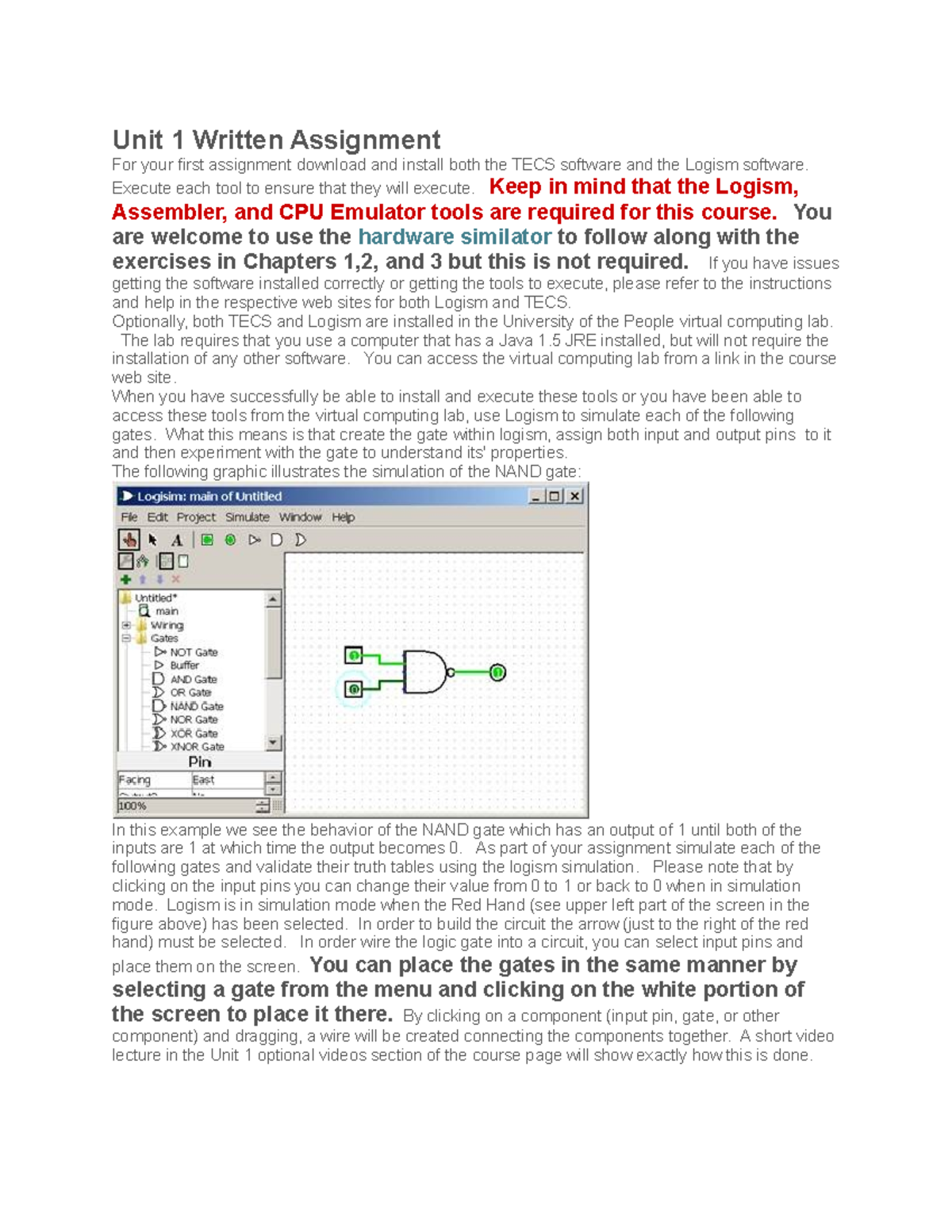 CS1104 Unit 1 Written Assignment: Logism Simulation and Logic Gates ...