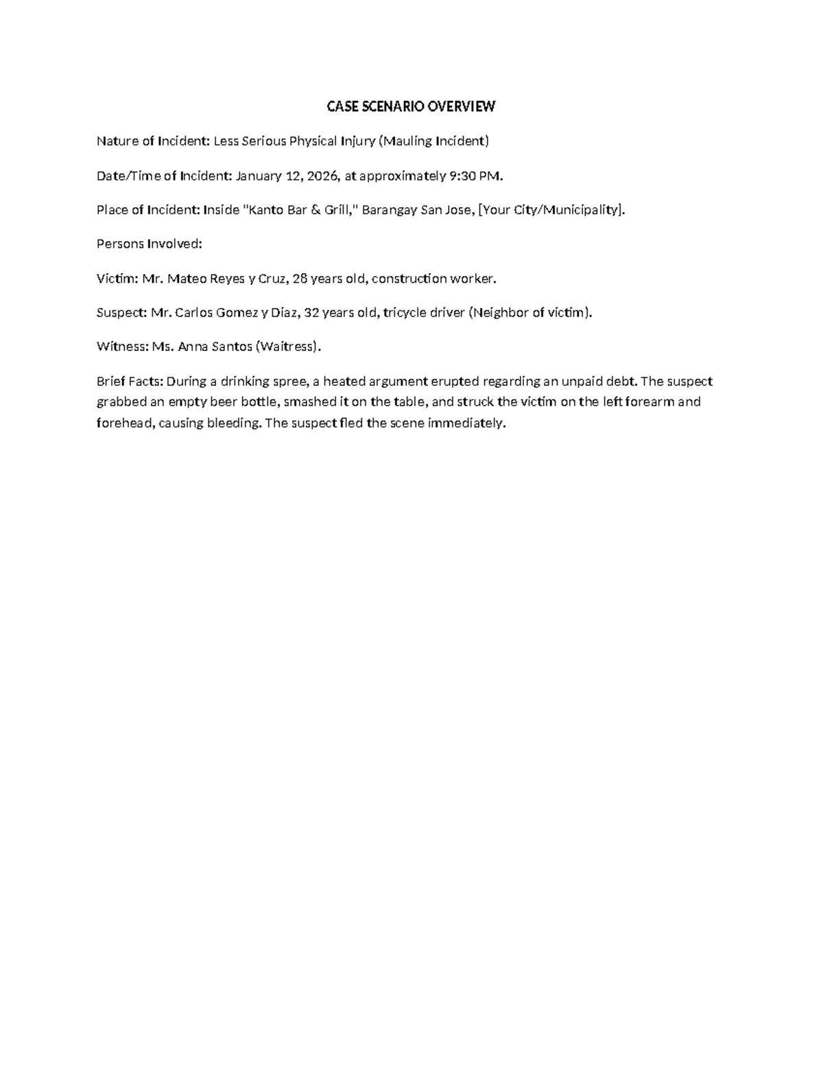 Spot Report: Less Serious Physical Injury Case (Mauling Incident) - Studocu