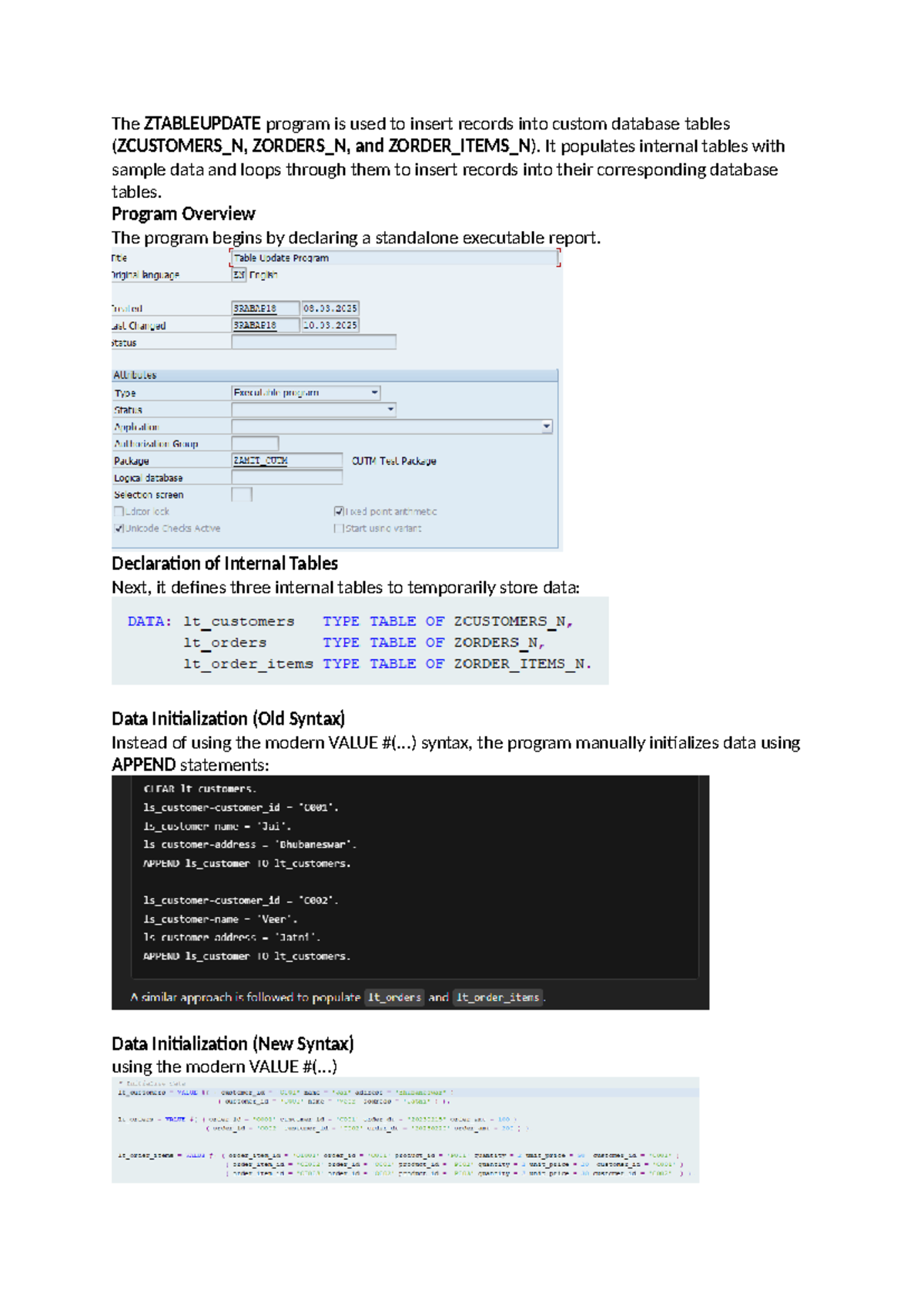 ZTABLEUPDATE Program: Inserting Records into Custom DB Tables - Studocu
