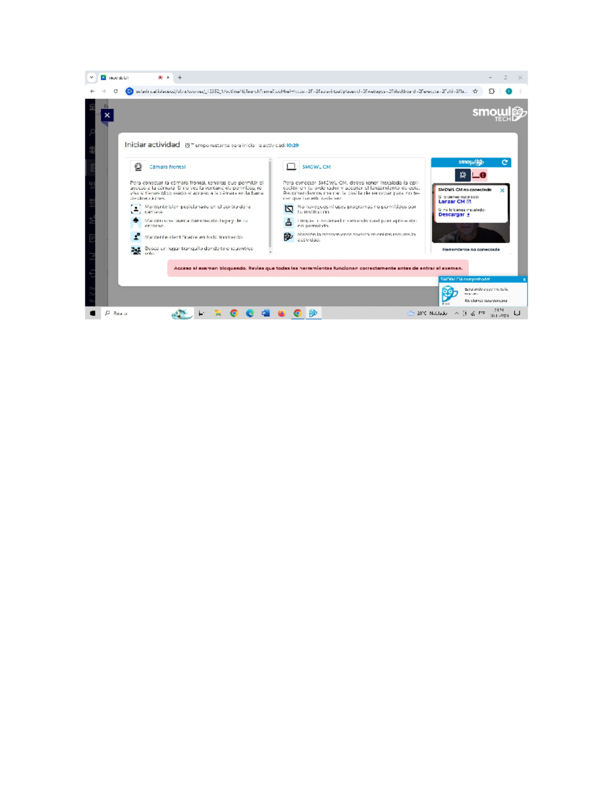 Pantallazo Examen Supervisado: Guía para Conexión SMOWL CM - Studocu
