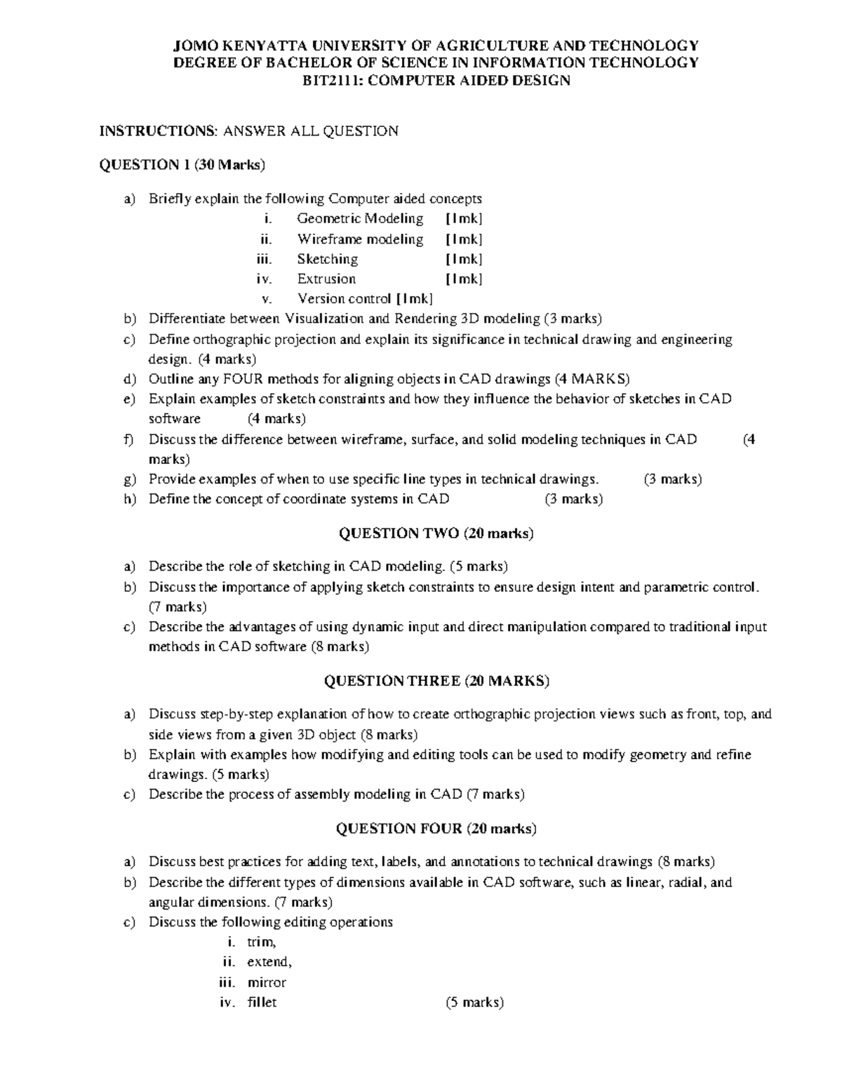 BIT2111: Computer Aided Design Study Guide & Review Questions - Studocu