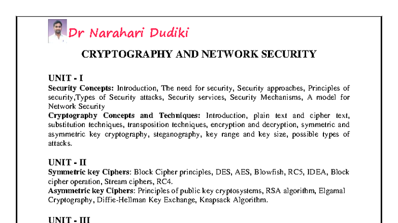 CNS 1 & 2 Units - Cryptography and Network Security Notes - Studocu