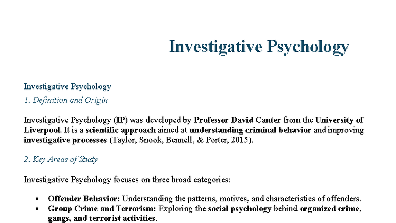 Investigative Psychology notes - Investigative Psychology Investigative ...