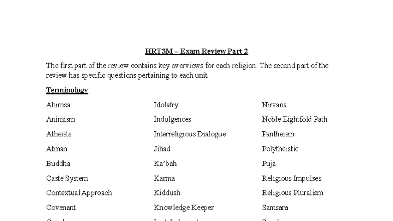 HRT3M - Comprehensive Exam Review Part 2: Key Concepts & Questions ...