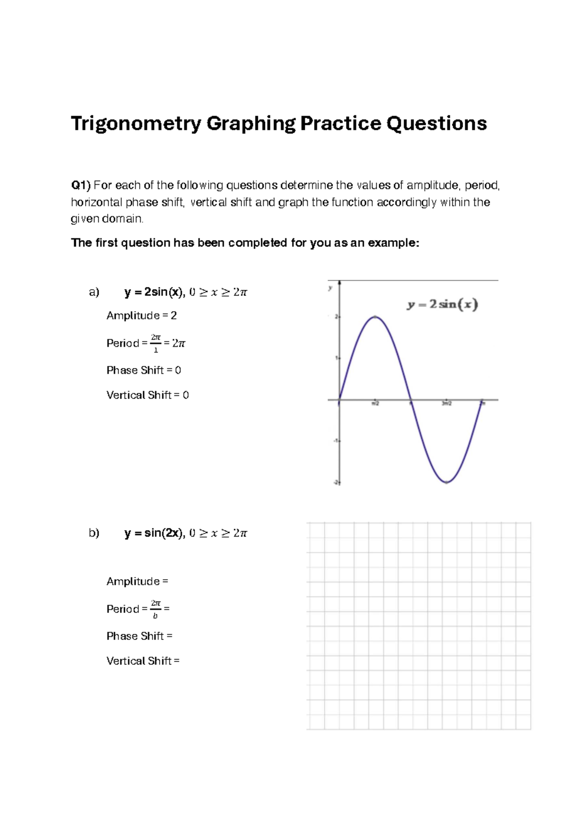 Unit 2 Trig Graphing Practice Questions: Amplitude & Period Analysis ...