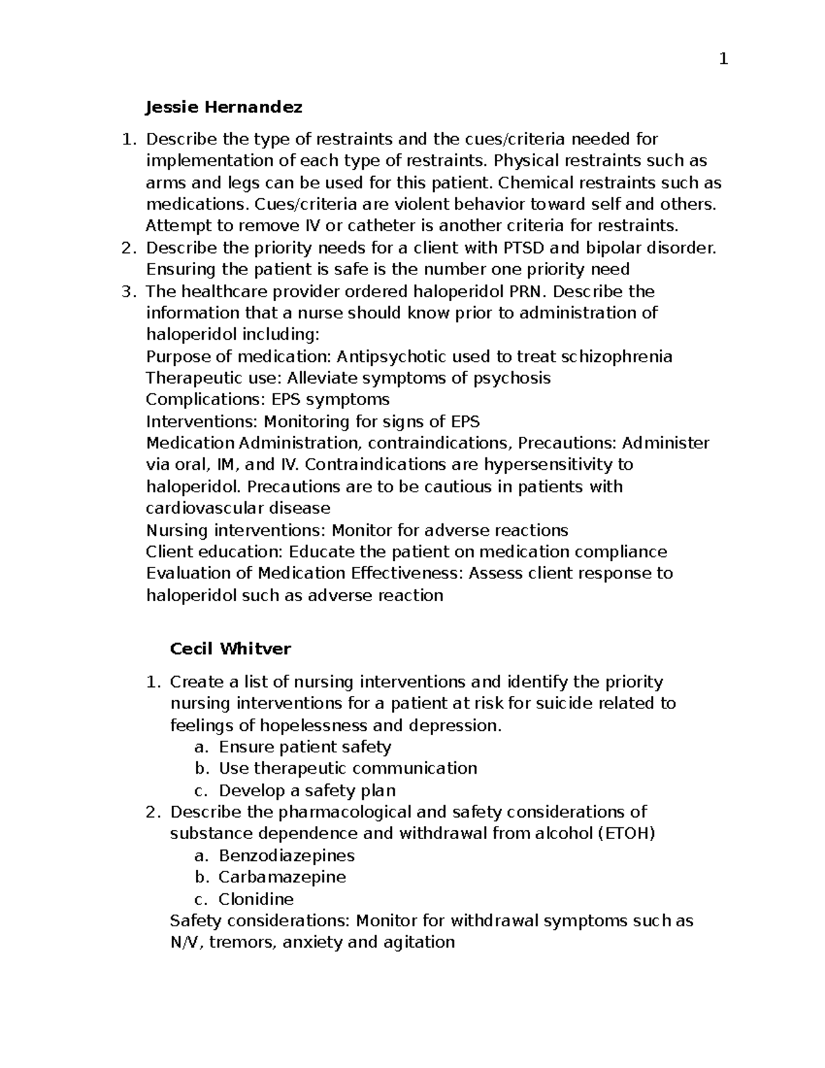 Sim questions for nursing interventions and medication management - Studocu