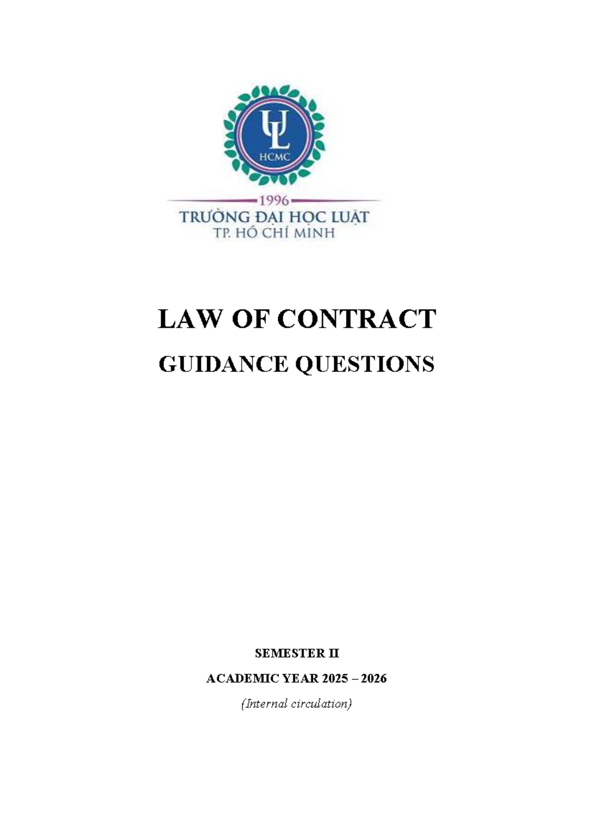 LAW OF CONTRACT GUIDANCE QUESTIONS SEM II ACADEMIC YEAR 2025-2026 - Studocu