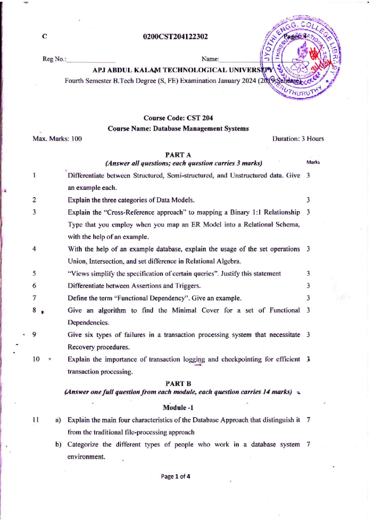 CST 204 Database Management Systems Exam Notes - January 2024 - Studocu