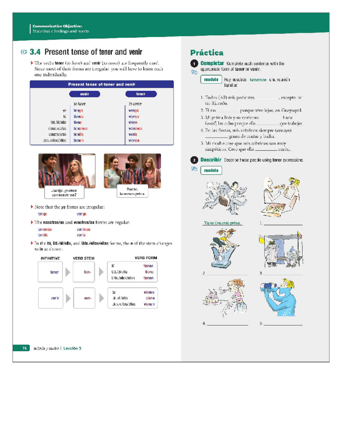 Tener y Venir: Práctica de Verbos en Presente 3.4 - Studocu
