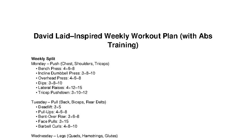 David Laid Workout Plan with Abs - David Laid–Inspired Weekly Workout ...