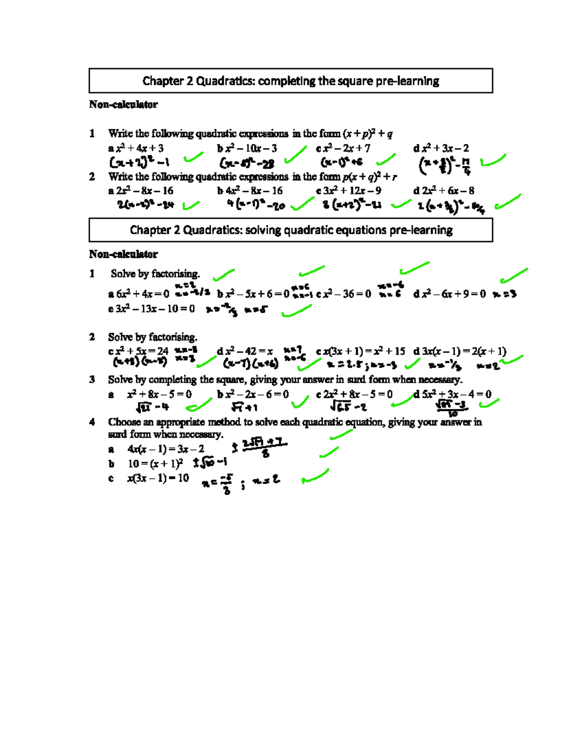 Chapter 2 Quadratics: Completing the Square & Solving Equations - Studocu
