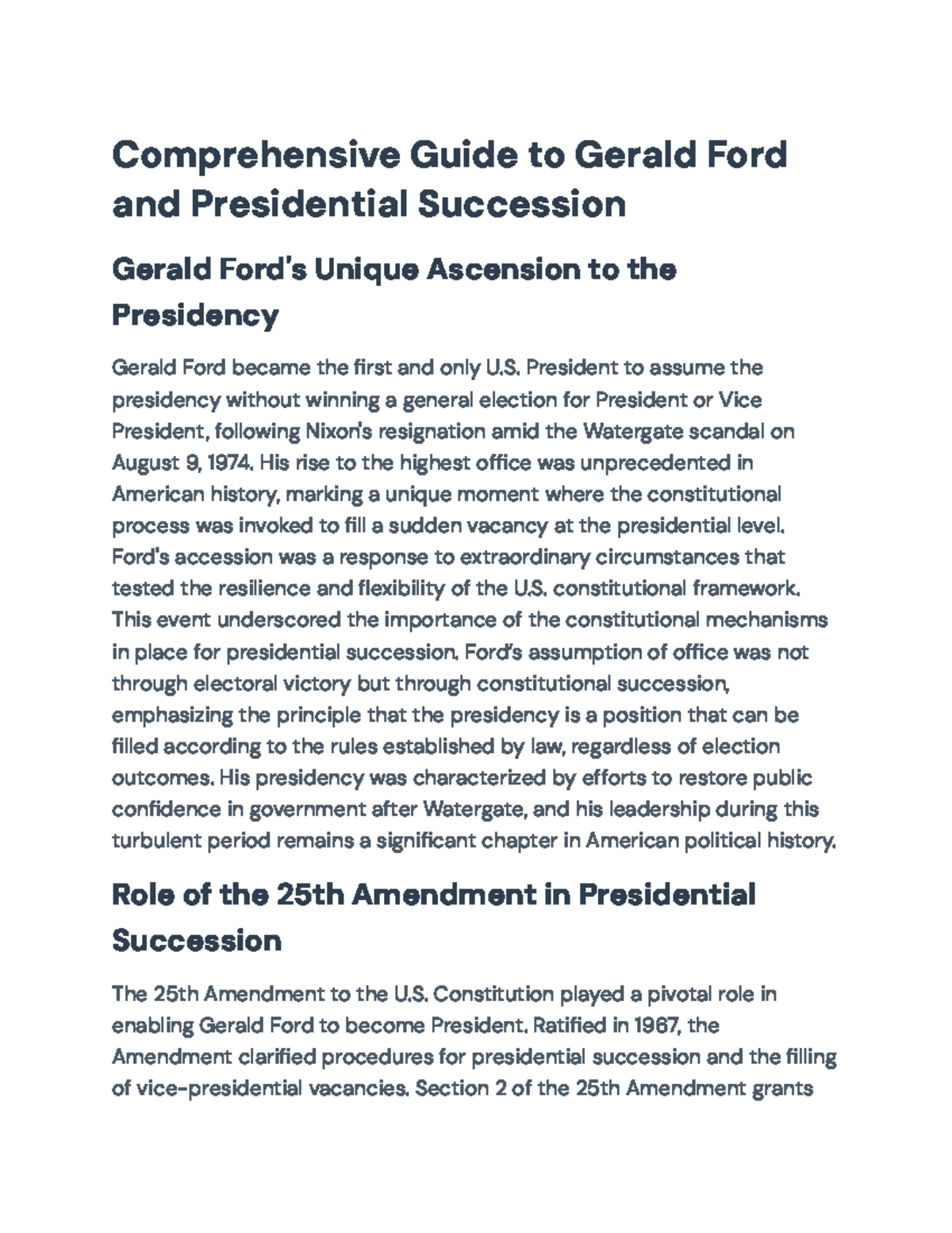 Gerald Ford: A Comprehensive Guide to Presidential Succession and ...
