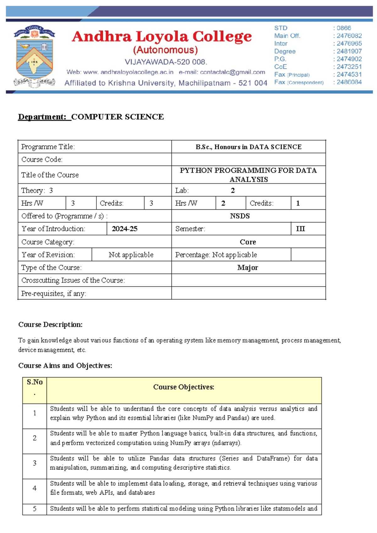 Python Programming for Data Analysis - Syllabus & Model Paper (III Sem - BSc) - Studocu
