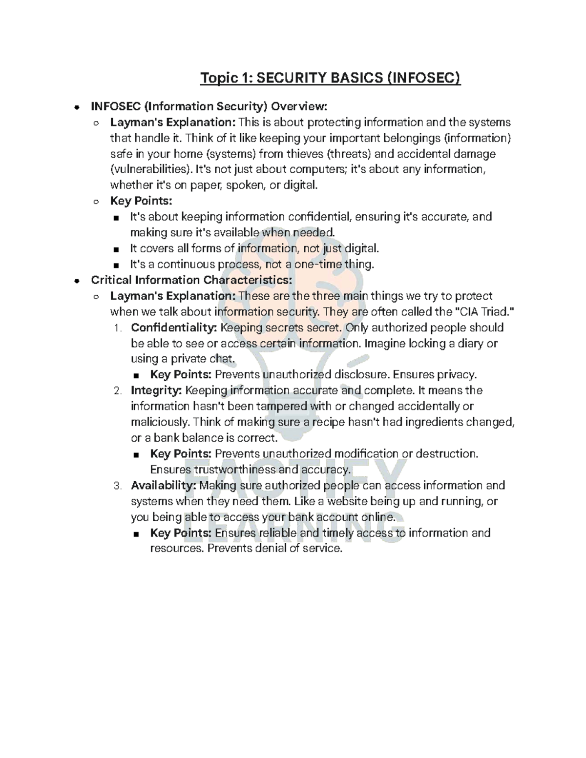 Unit 1: Security Basics Overview (INFOSEC) - One Shot Guide - Studocu