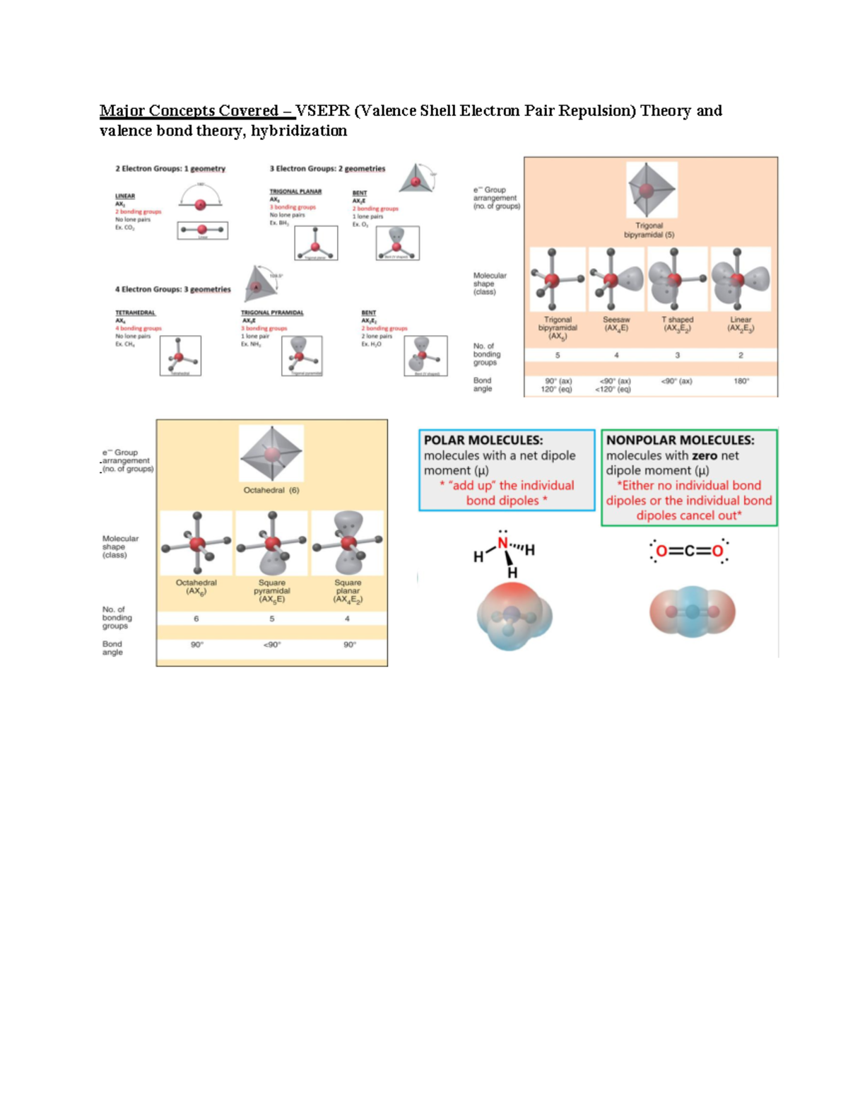 In-Class Review: VSEPR, Hybridization & Covalent Bonding Concepts - Studocu