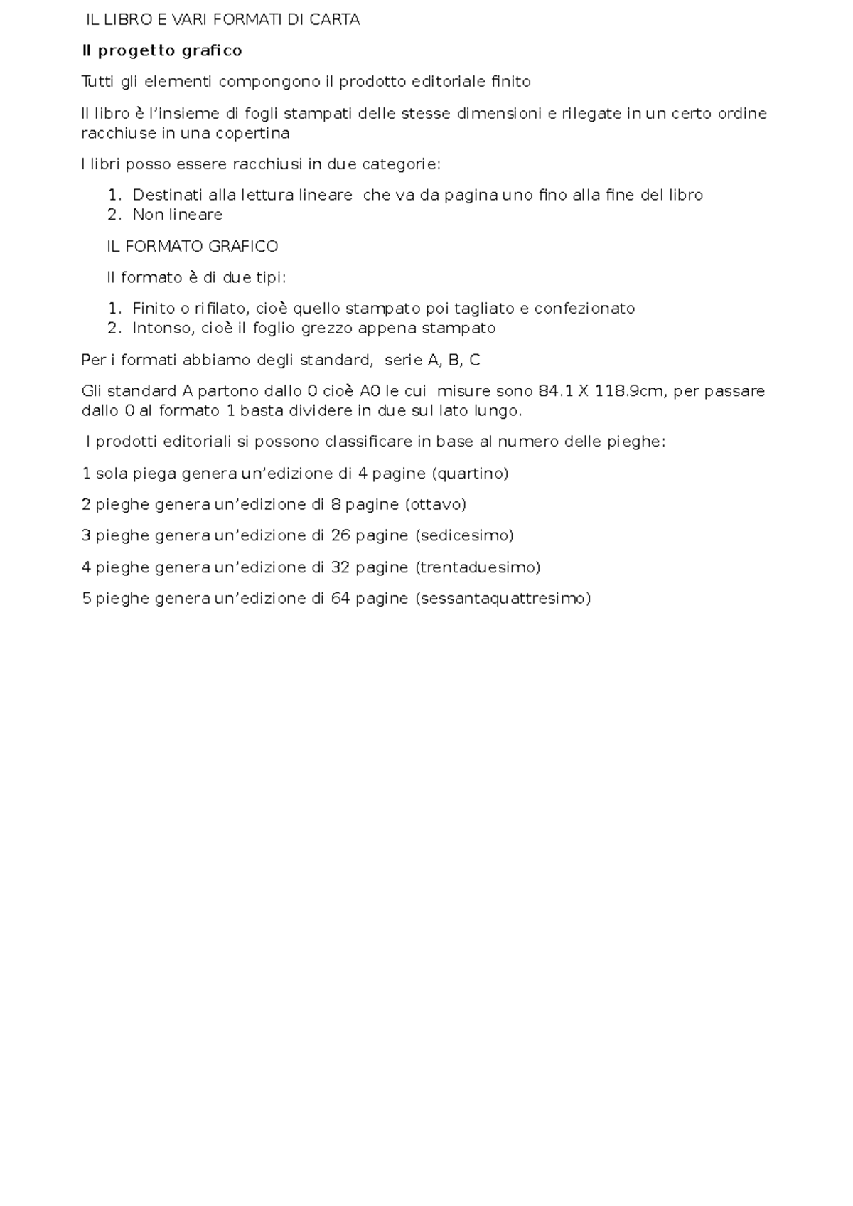 IL LIBRO E I FORMATI DI CARTA: PROGETTO GRAFICO E STANDARD - Studocu