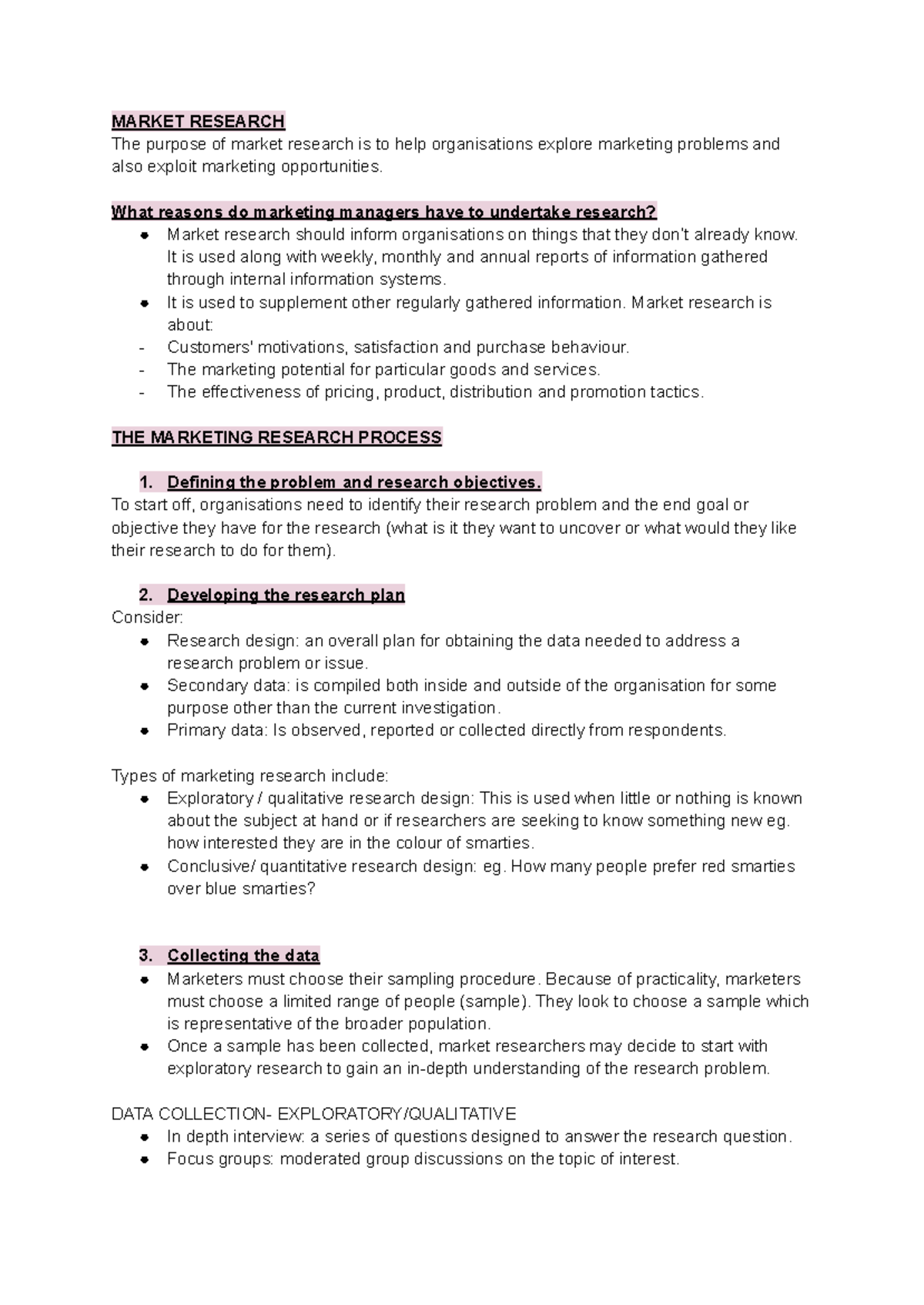 WEEK FOUR - week 4 module - MARKET RESEARCH The purpose of market ...