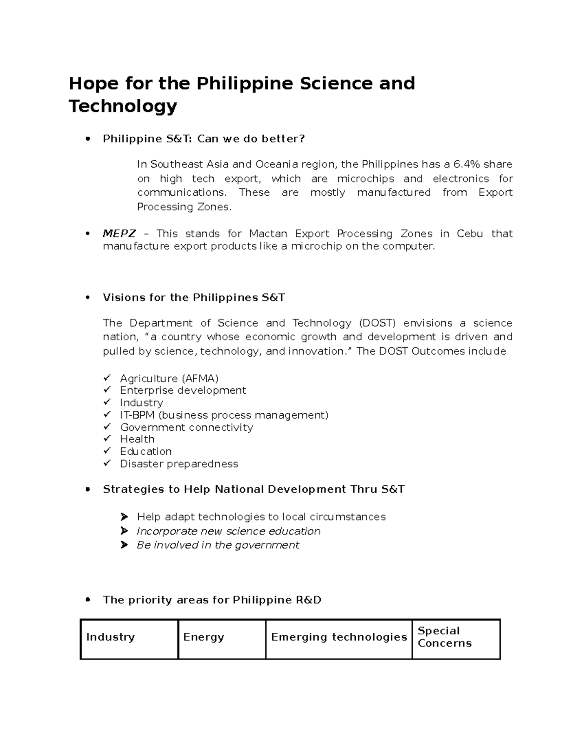 Hope for the Philippine Science and Technology - Hope for the ...