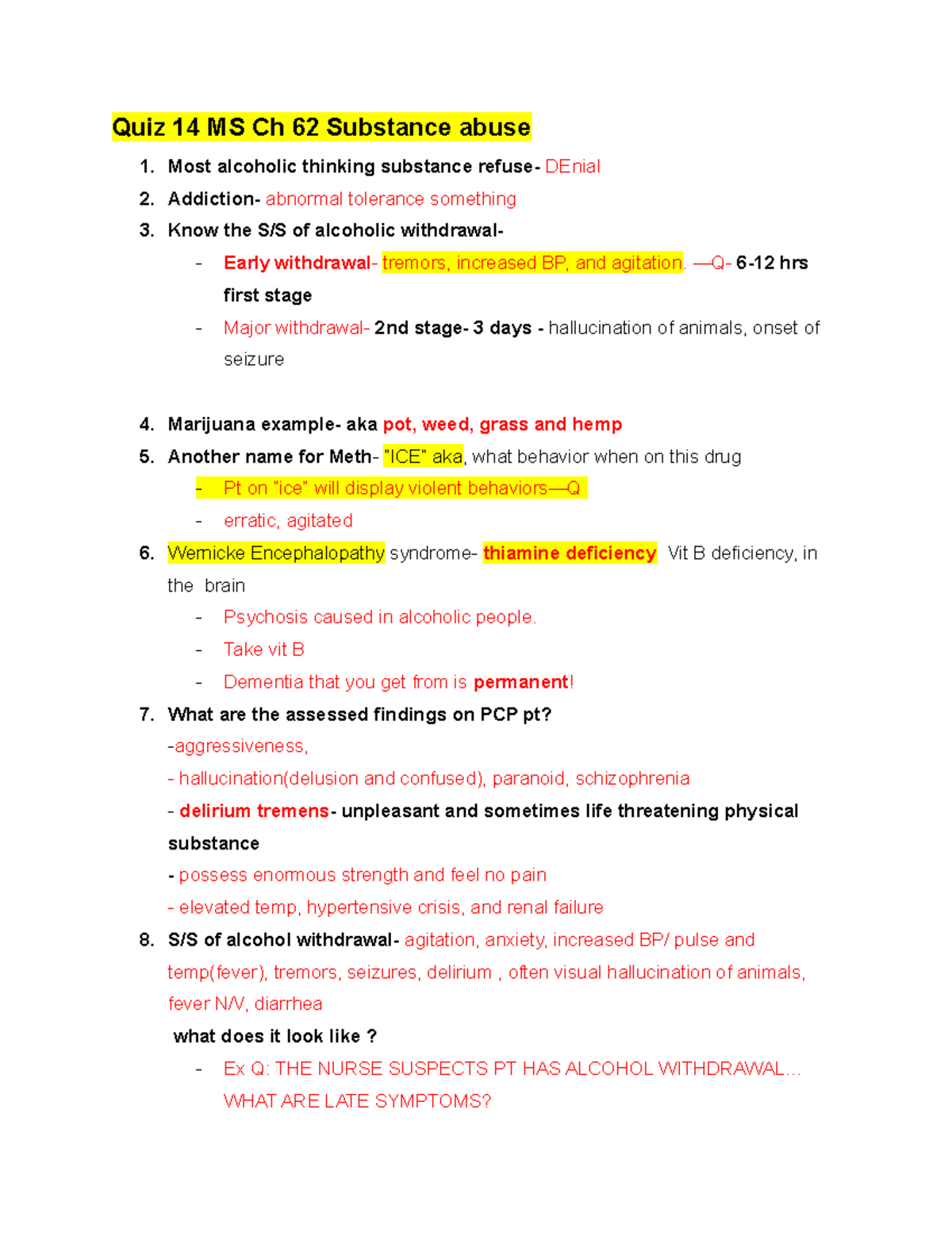 Quiz 14 Study Guide: Substance Abuse Insights & Key Concepts - Studocu