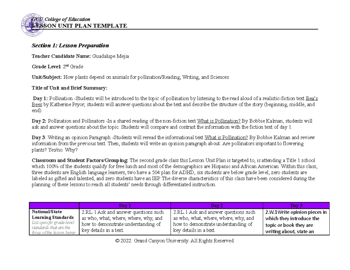 Benchmark REA 520 Meaningful Literacy Lesssons - GCU College of ...