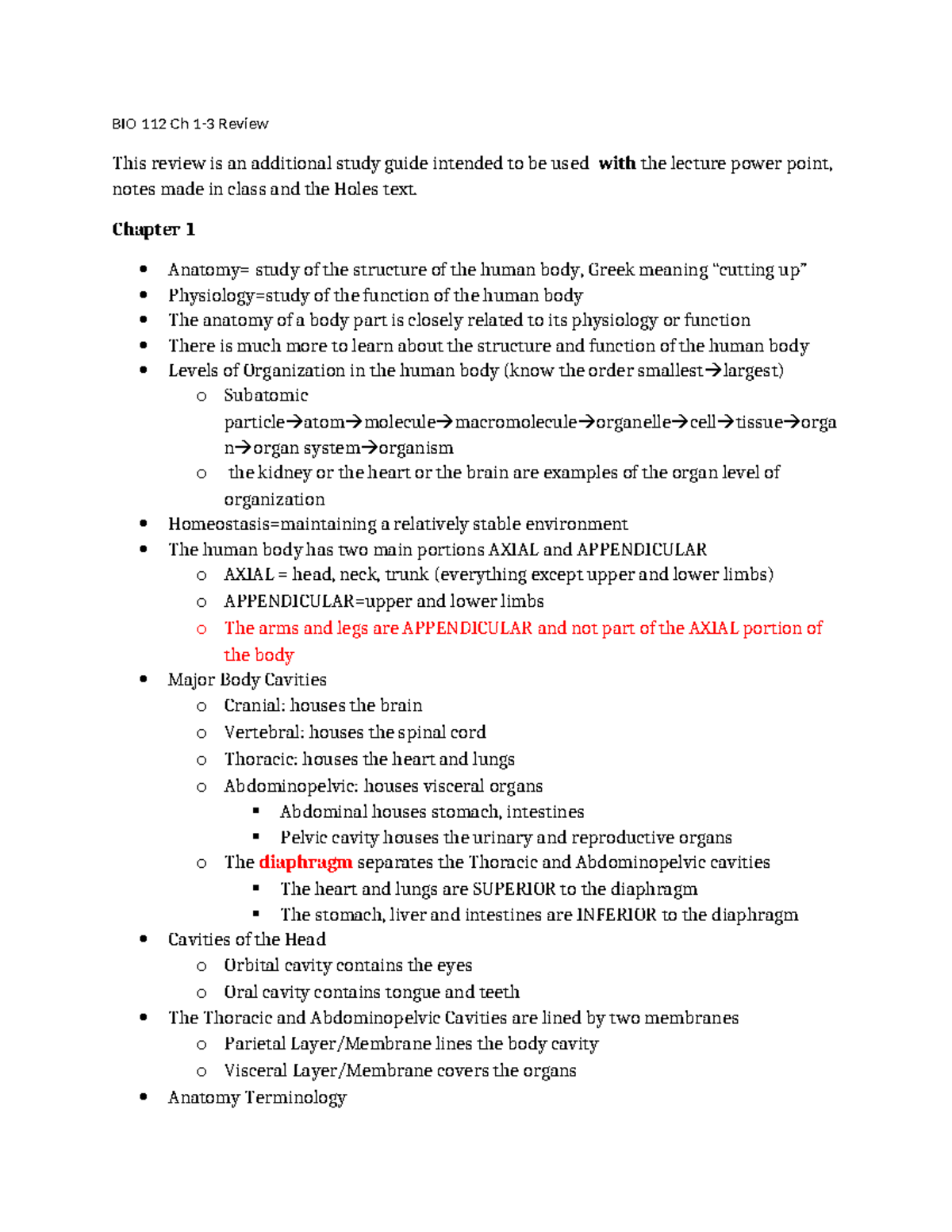 BIO 112 Ch 1-3 Review - Notes - BIO 112 Ch 1-3 Review This review is an ...