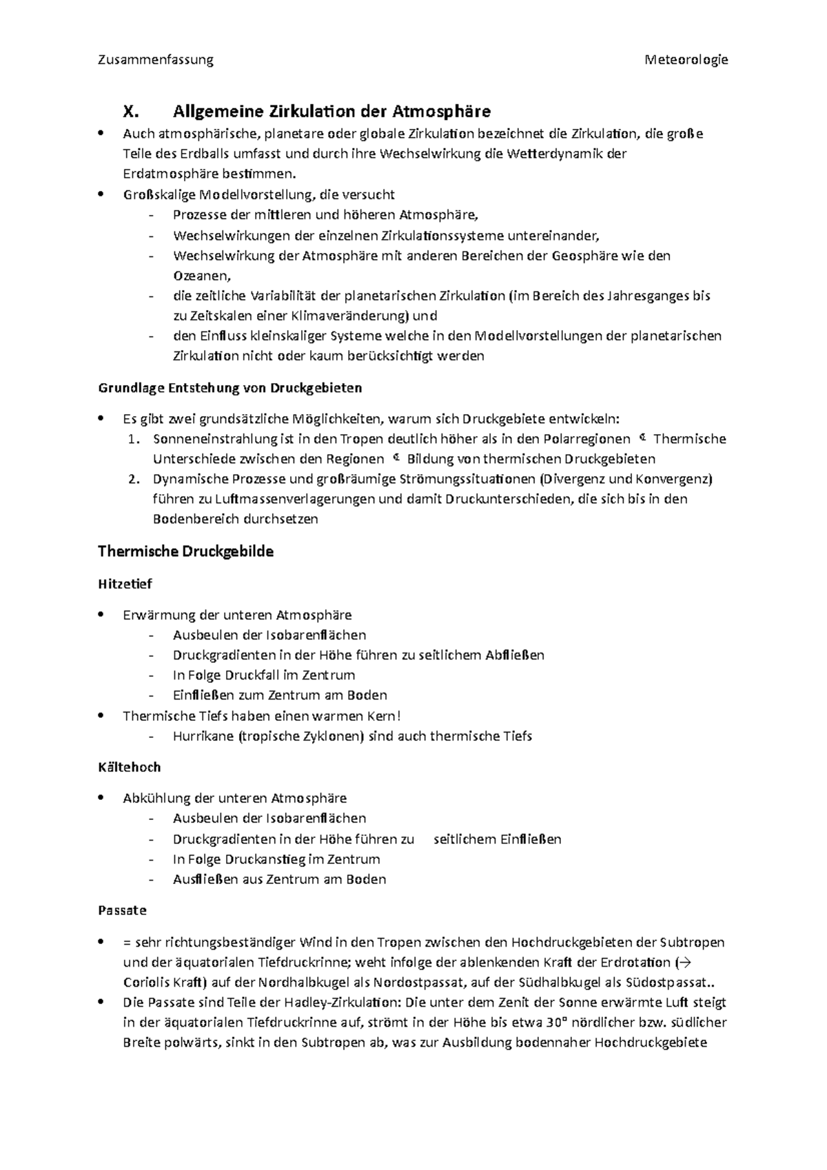 Kapitel 10 Allgemeine Zirkulation der Atmosphäre - Zusammenfassung ...