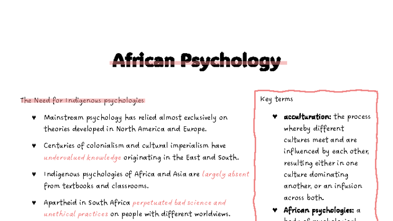 African Psychology (PSY 301) - Indigenous Perspectives and Practices ...