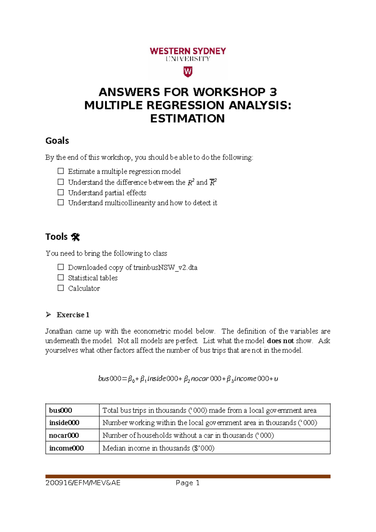 Week 3 - Answers to Workshop 3: Multiple Regression Analysis Exercises ...