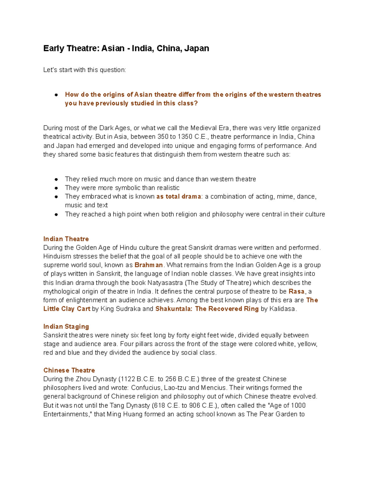 Early Asian Theatre: India, China, and Japan Overview - Studocu