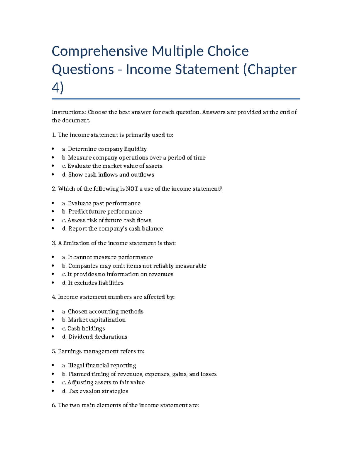 MCQ Income Statement (Chapter 4) - 40 Questions Review - Studocu