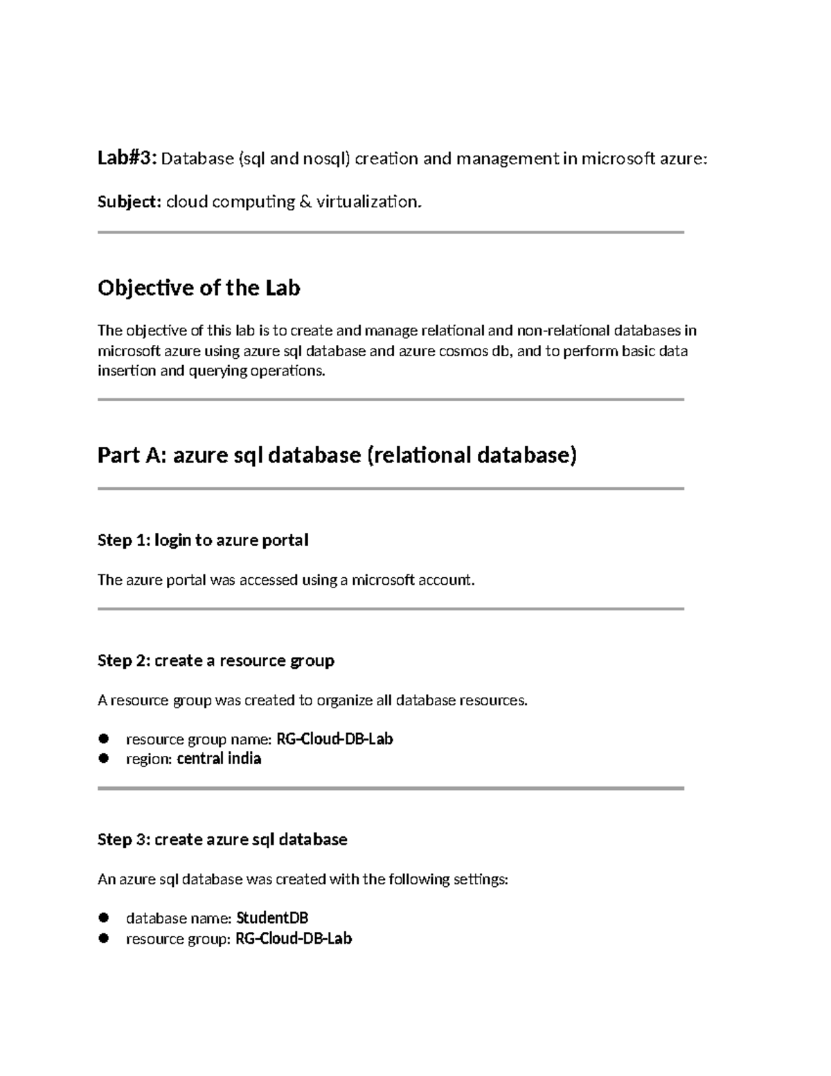 Cloudlab 3: SQL & NoSQL Database Management in Azure for CC - Studocu