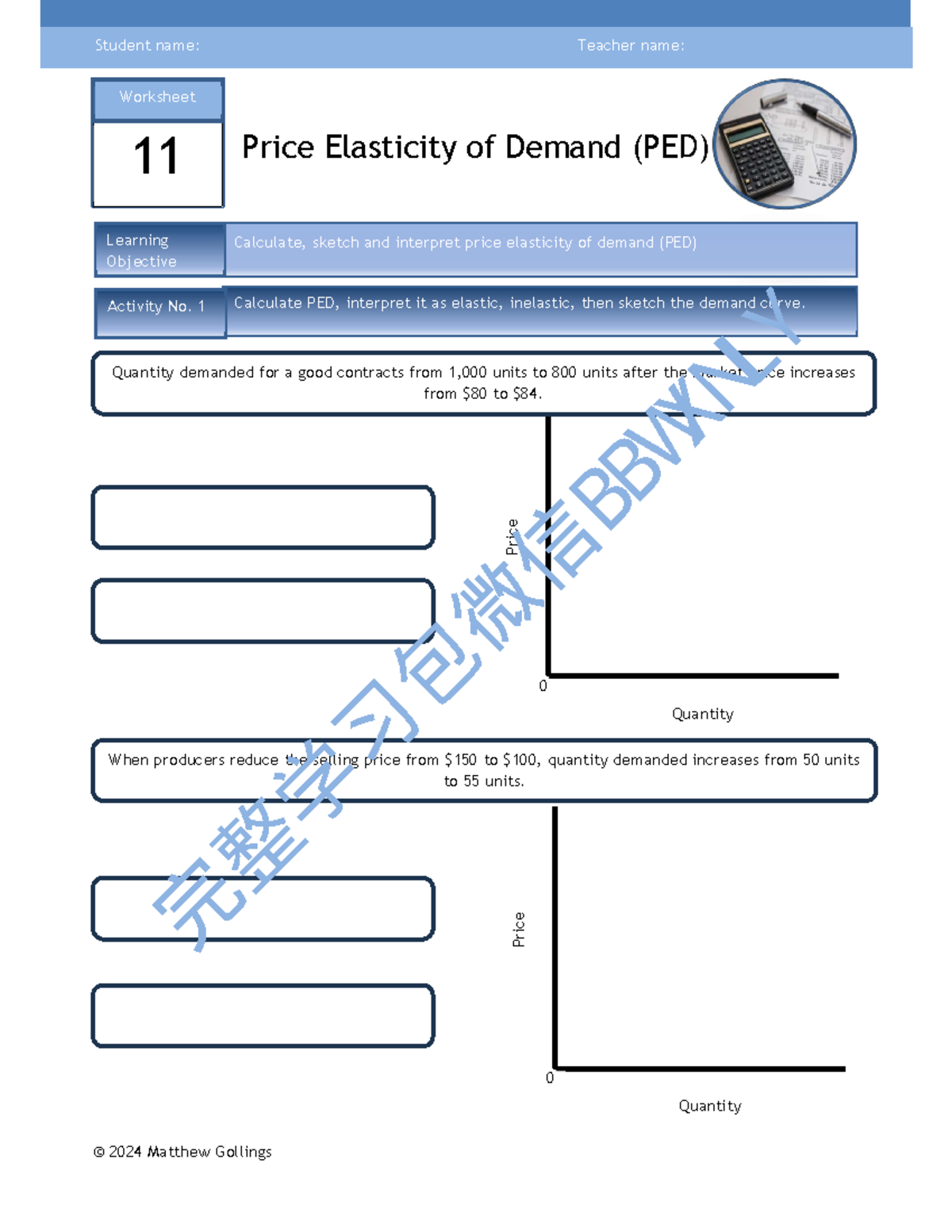 Price Elasticity of Demand (PED) - Economics Worksheet 1 - Studocu