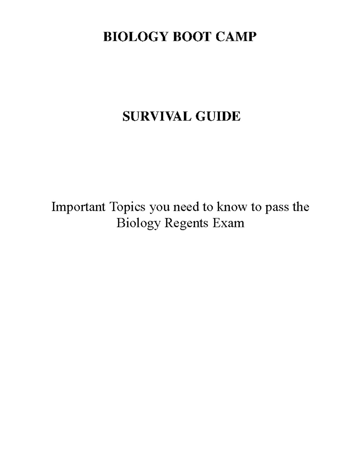 Biology Boot Camp: Key Topics for Regents Exam Success - Studocu