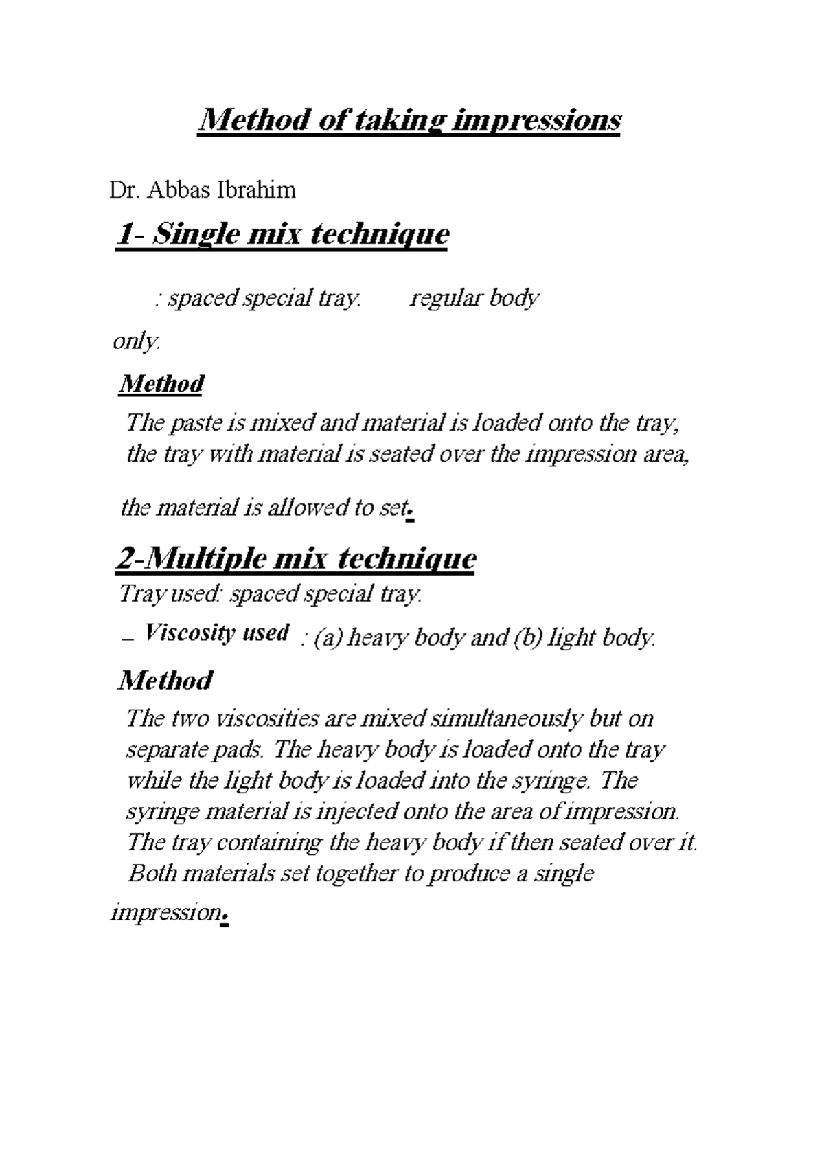 10612 - Jiiop - Method of taking impressions Dr. Abbas Ibrahim 1 ...