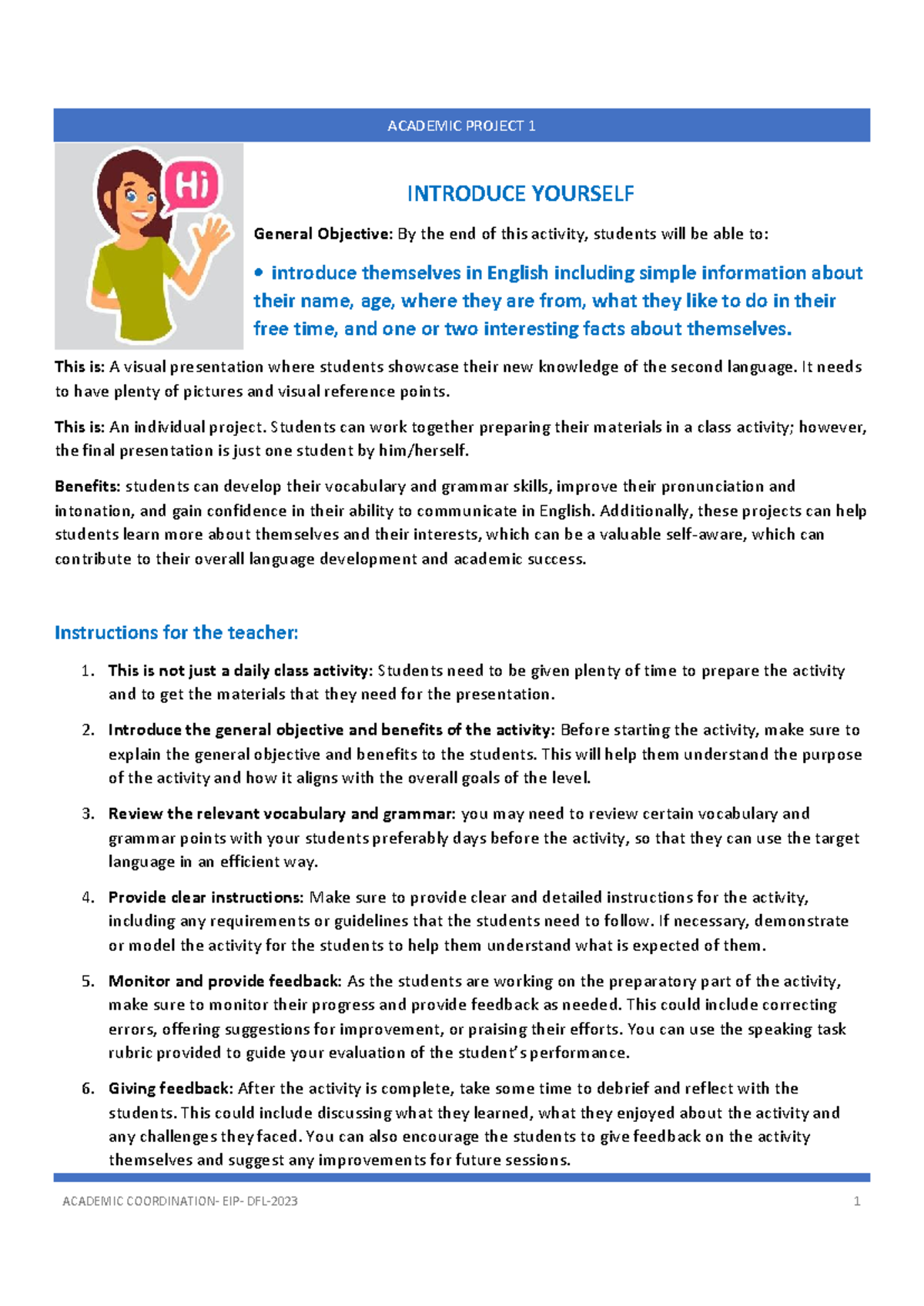 ACADEMIC PROJECT 1: Introduce Yourself Presentation Guide - Studocu