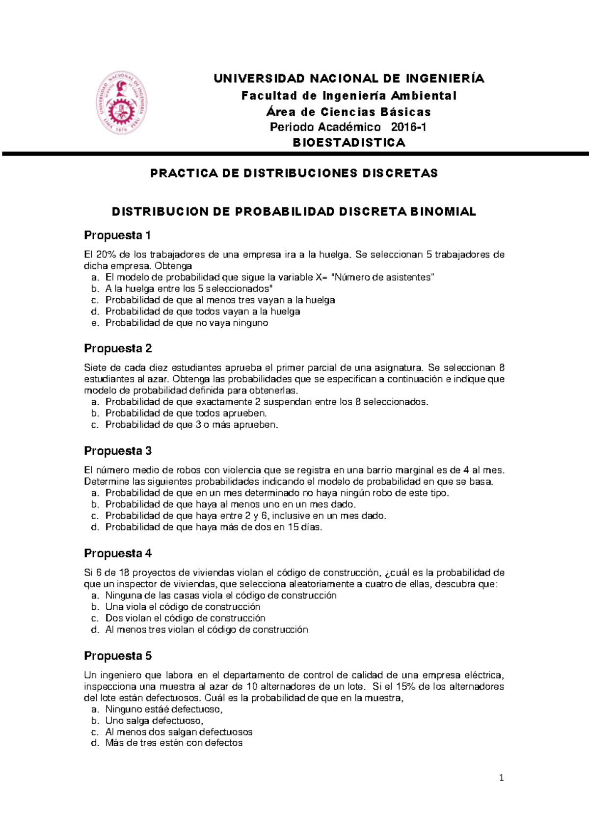 Práctica de Distribuciones Discretas: Binomial, Poisson y ...