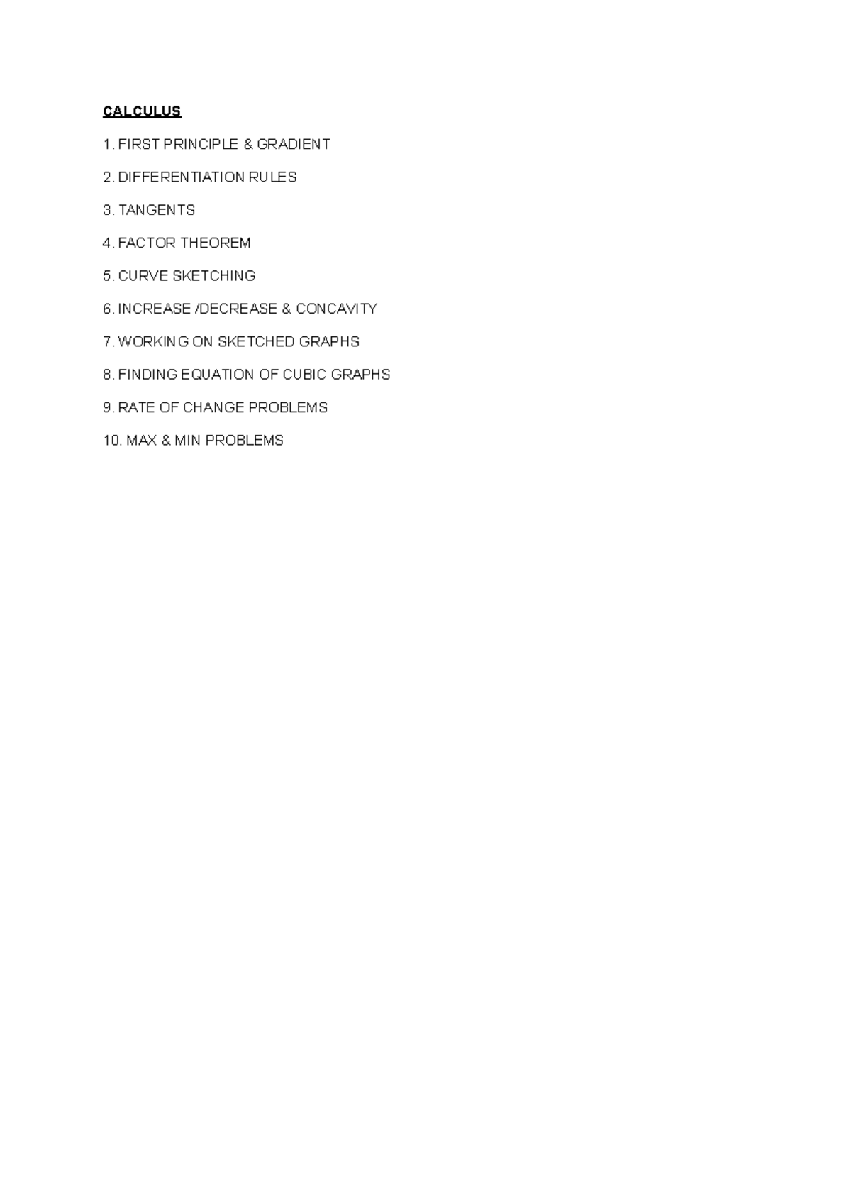 Calculus Summary: Key Topics for Study Planning & Review - Studocu