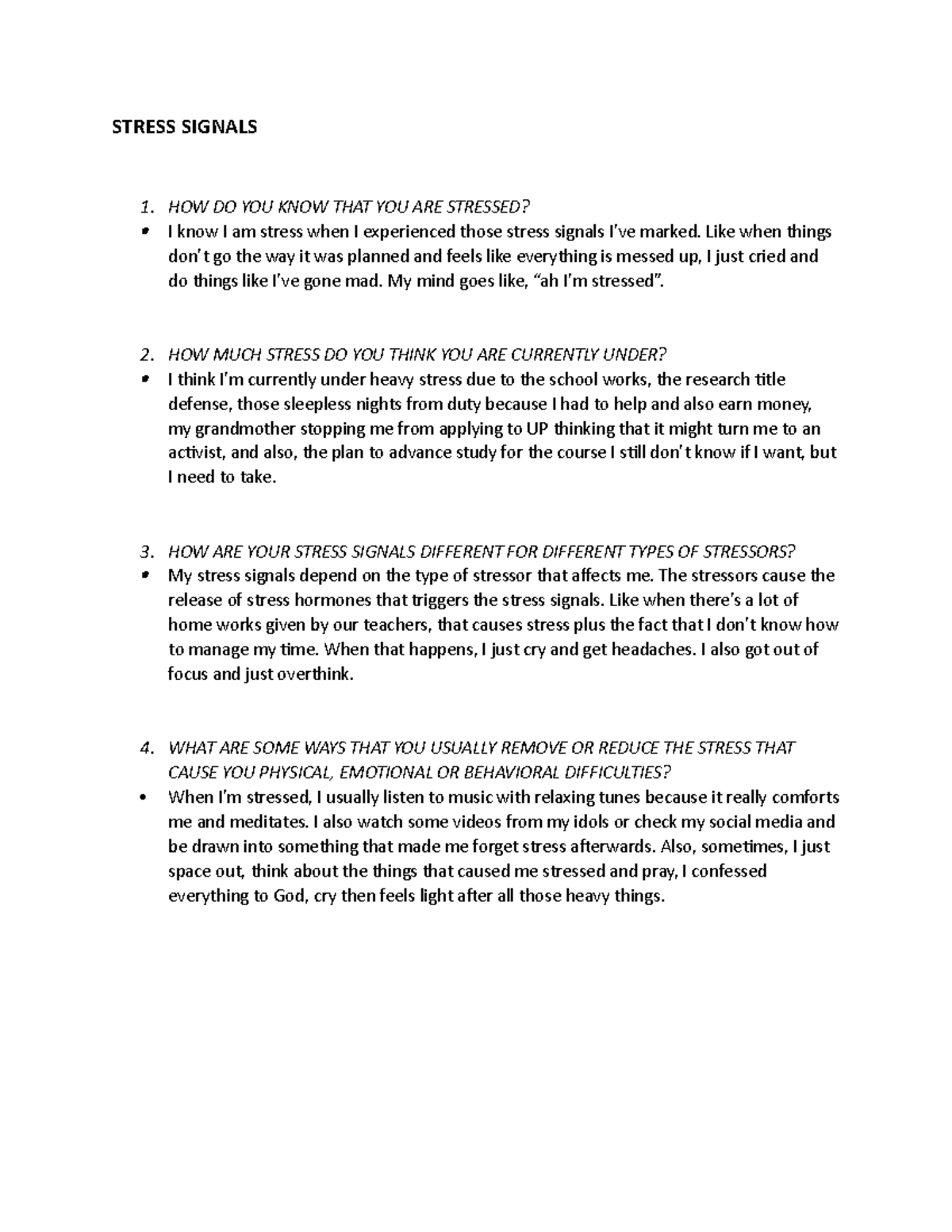 Stress Signals: Understanding and Managing Personal Stress Levels - Studocu