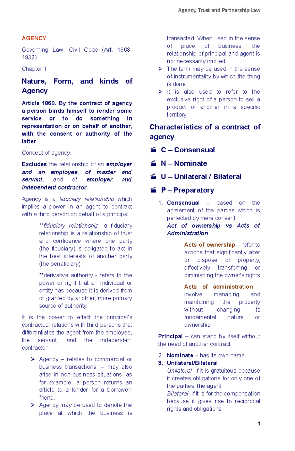 Agency, Trust and Partnership Law: Chapter 1 Overview and Key Concepts ...