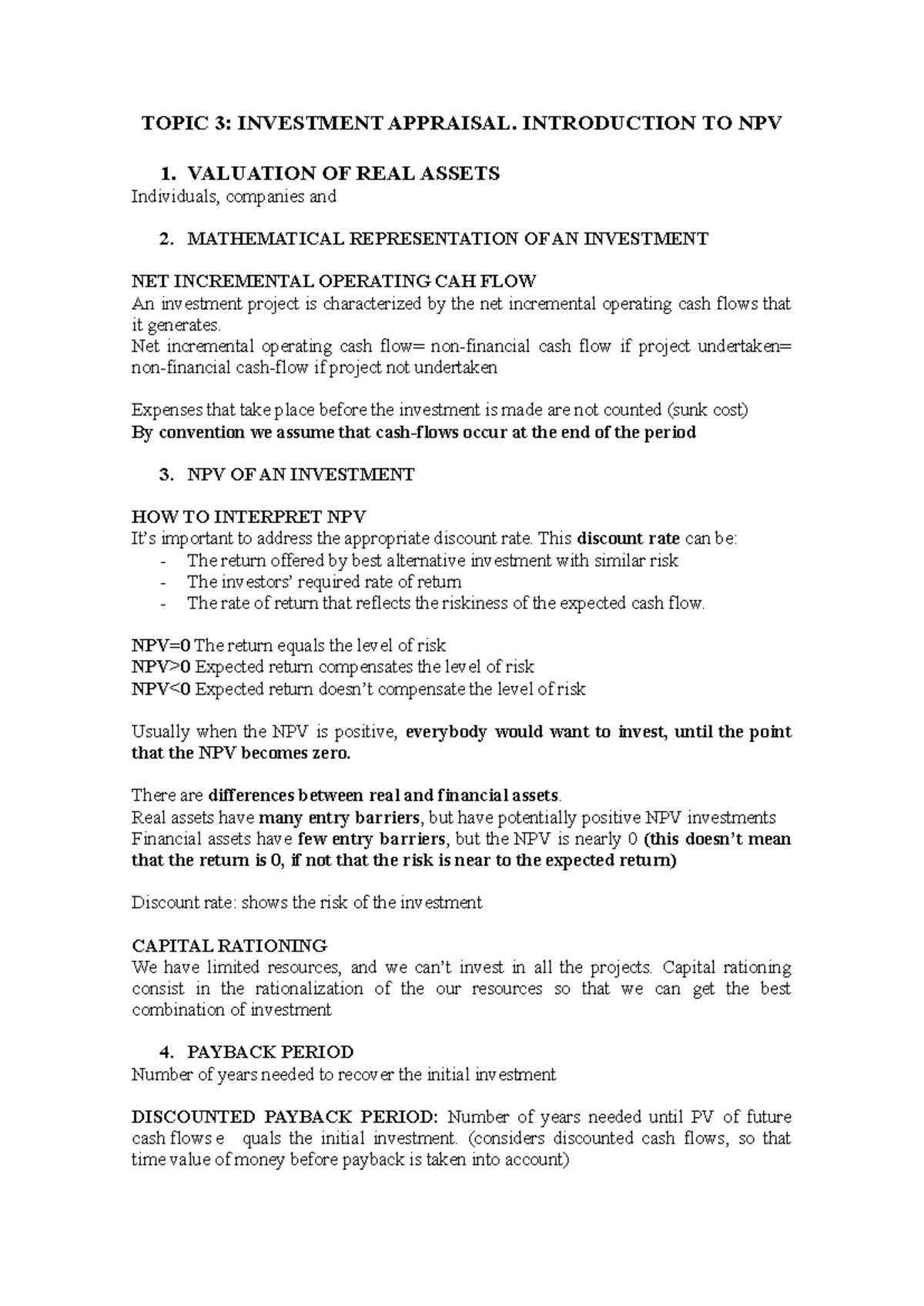 Investment Appraisal: NPV, Cash Flows & Capital Rationing (FIN 101 ...