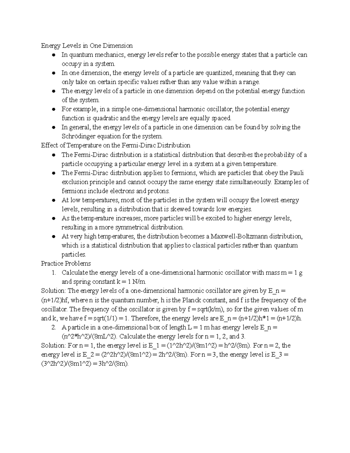 Chapter 7.2 Notes - Energy Levels in One Dimension In quantum mechanics ...